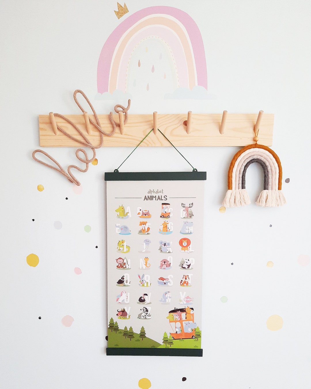 Animal Alphabet Poster: A to Z, Kids Nursery Decor With Wooden Hanger ...