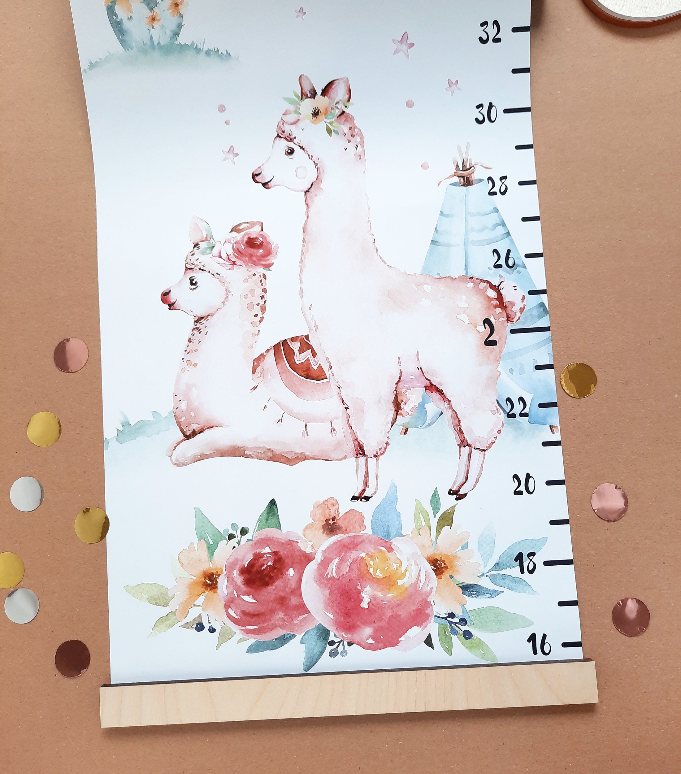 Llama Growth Chart Height Chart for Kids Flowers Llama - Etsy UK