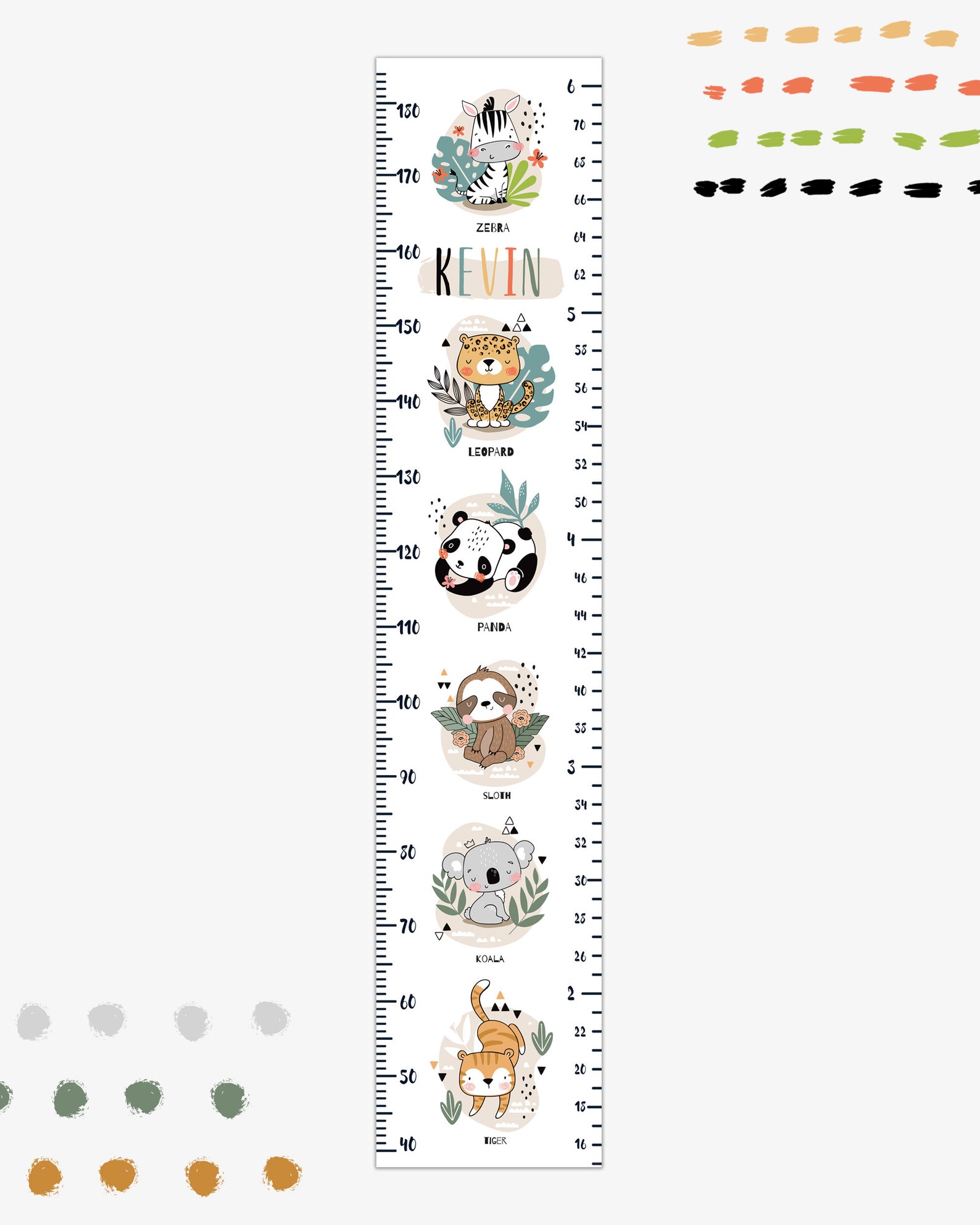 Growth chart Animals Height chart for kids Zoo growth chart | Etsy