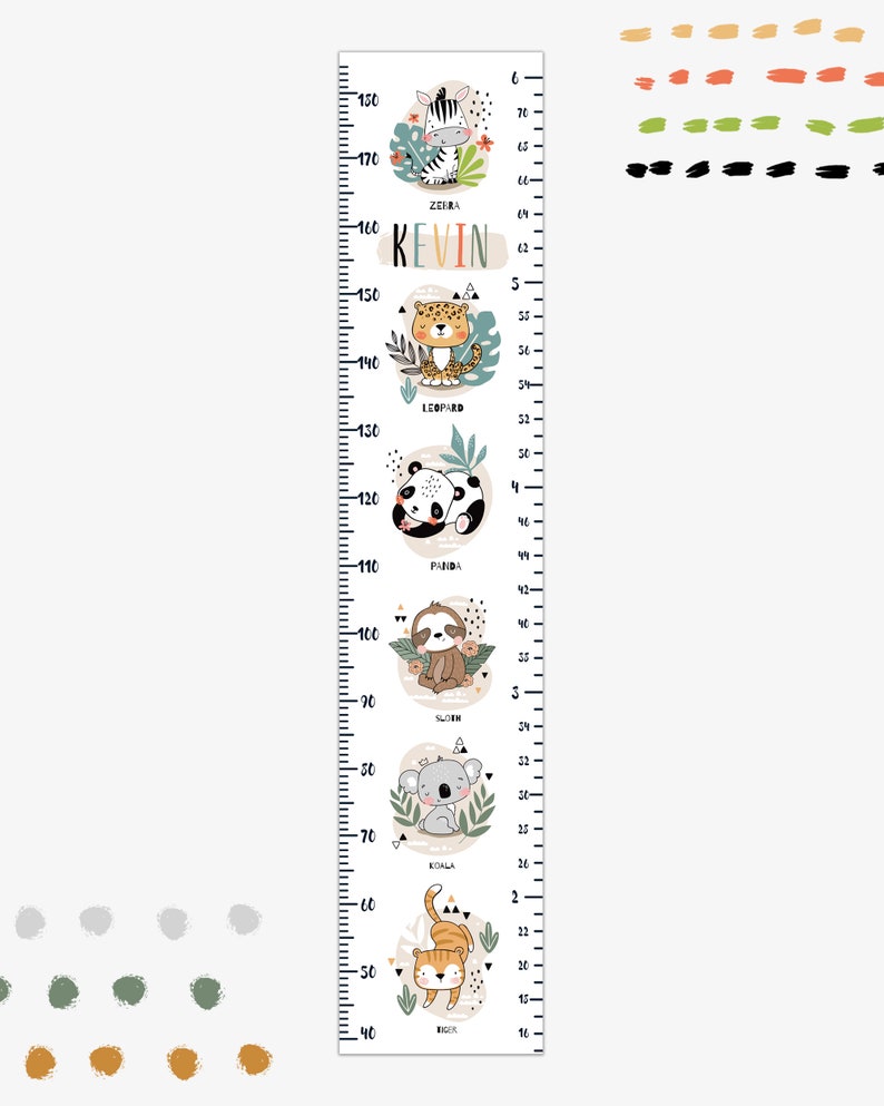 Growth chart Animals Height chart for kids Zoo growth chart | Etsy