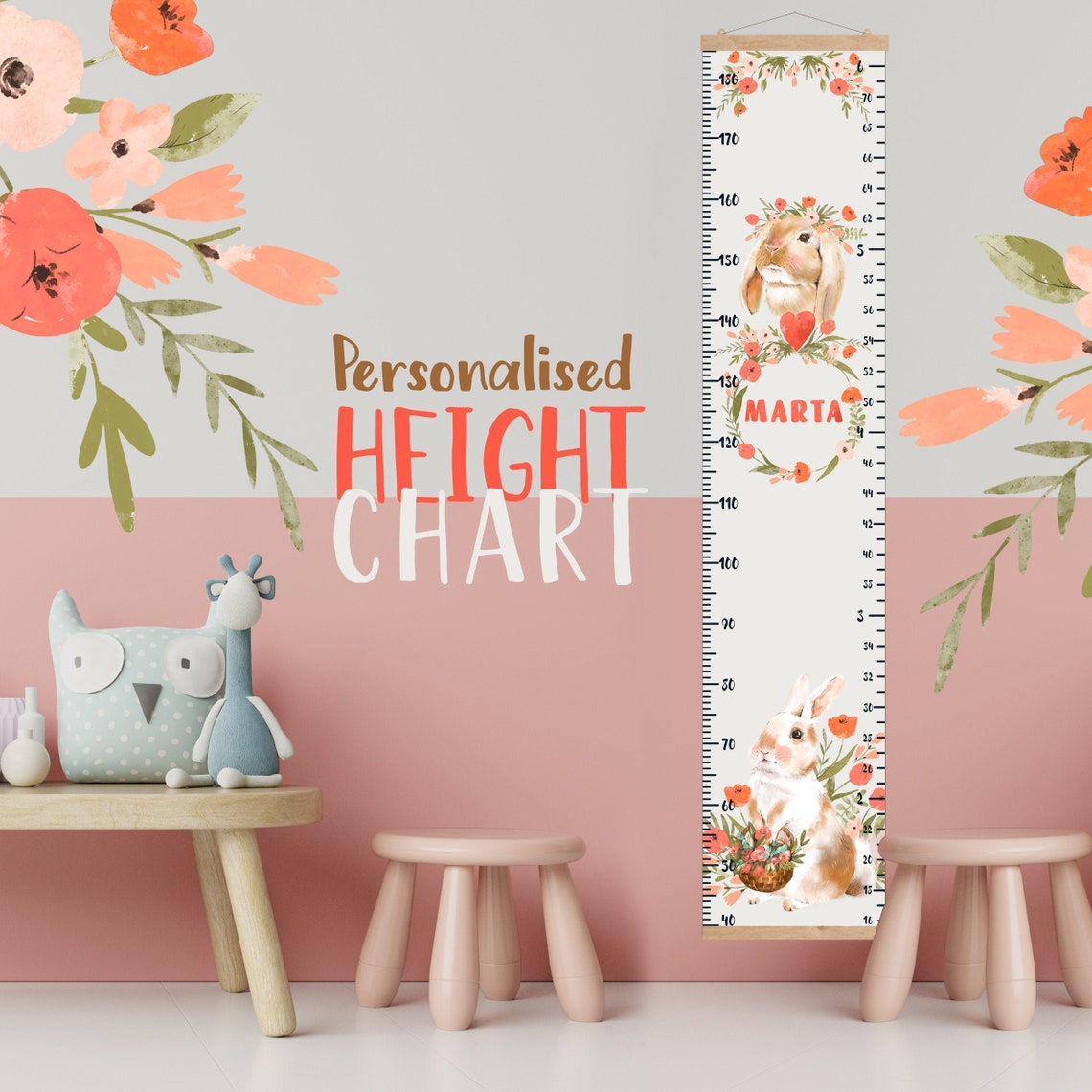 Height Chart for Girl Personalize Growth Chart Ruler Spring | Etsy