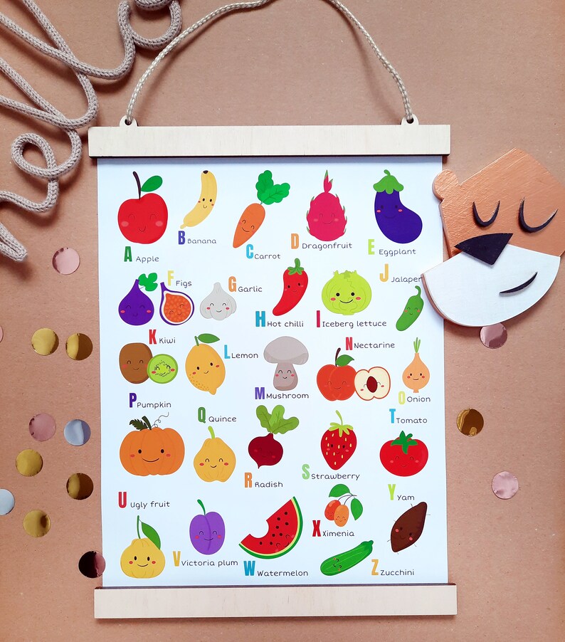 Vegetable Alphabet Poster ABC Wall Art Alphabet Print Nursery - Etsy