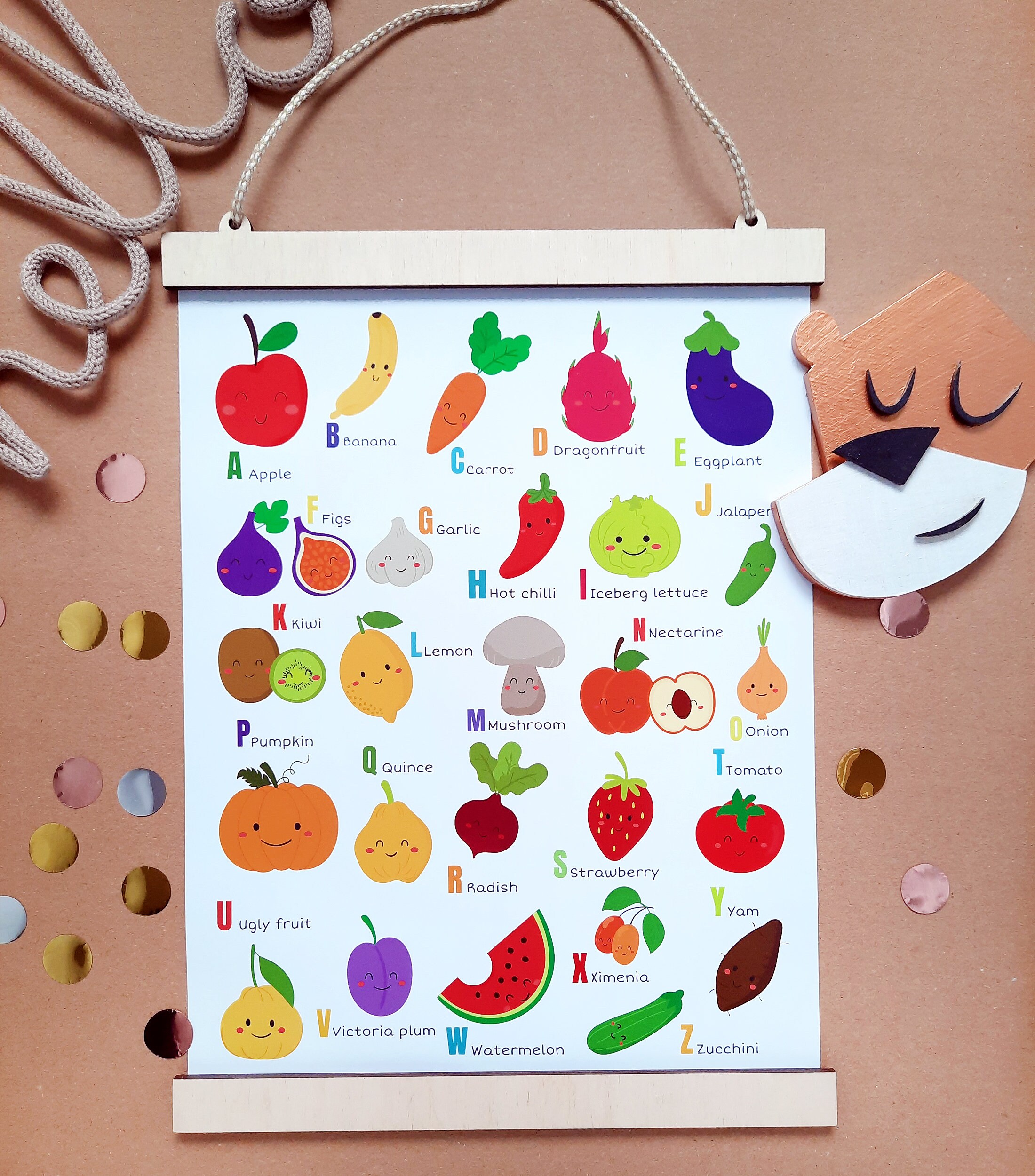 Vegetable Alphabet Poster: Nursery Wall Art With Wooden Hanger - Etsy