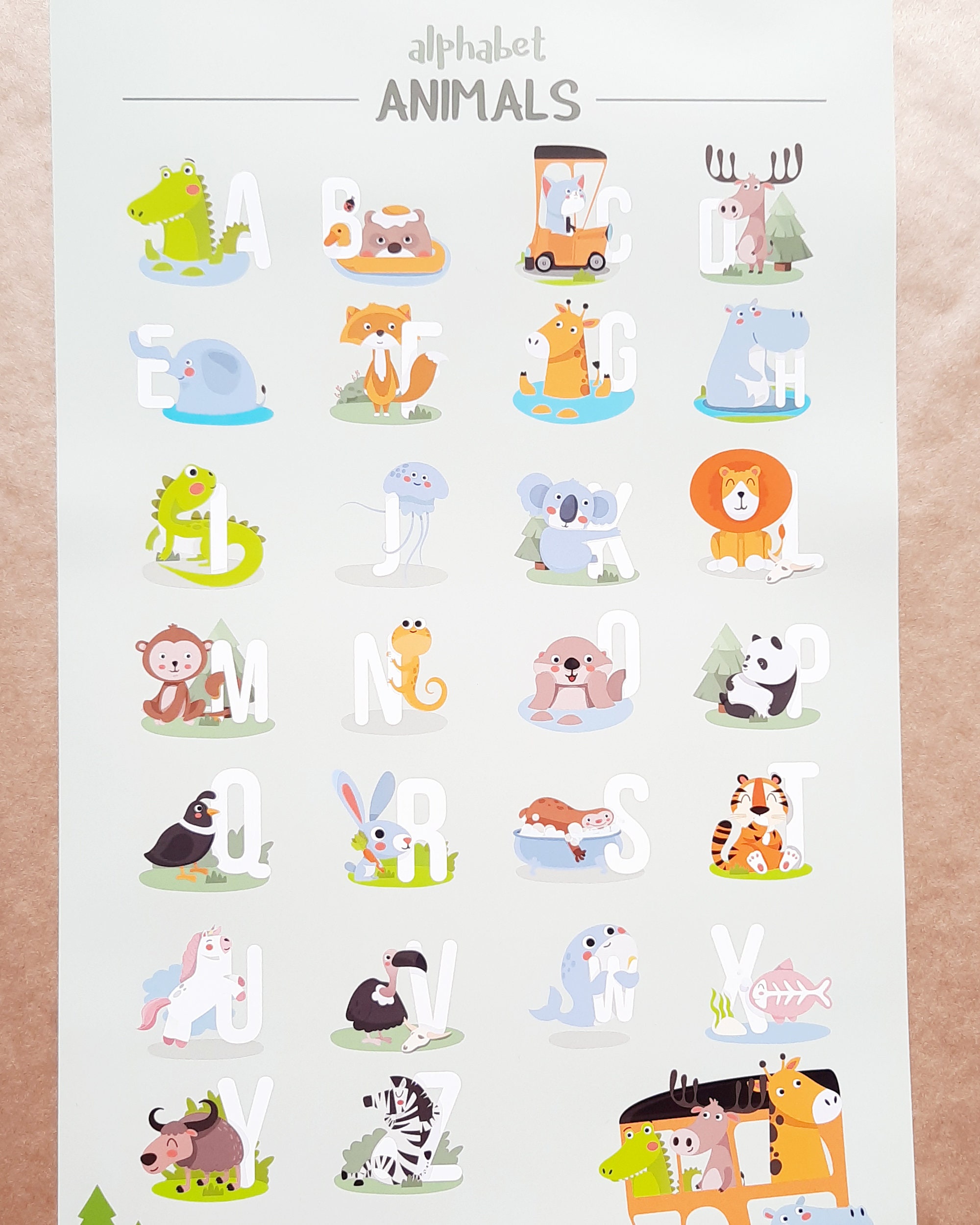 Animal Alphabet Poster: A to Z, Kids Nursery Decor With Wooden Hanger ...