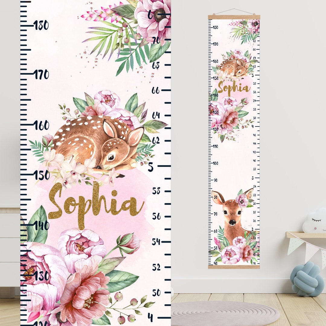 Deer Growth Chart, Personalized Height Chart for Girl, Watercolor ...