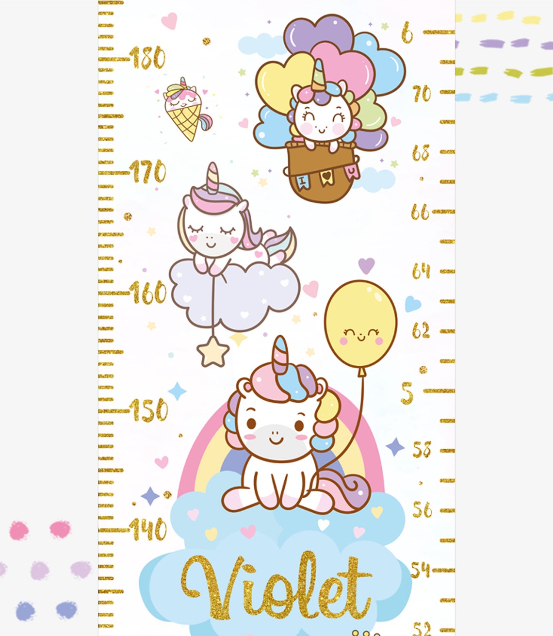 Personalized Growth Chart Girl Kawaii Height Chart Unicorn | Etsy