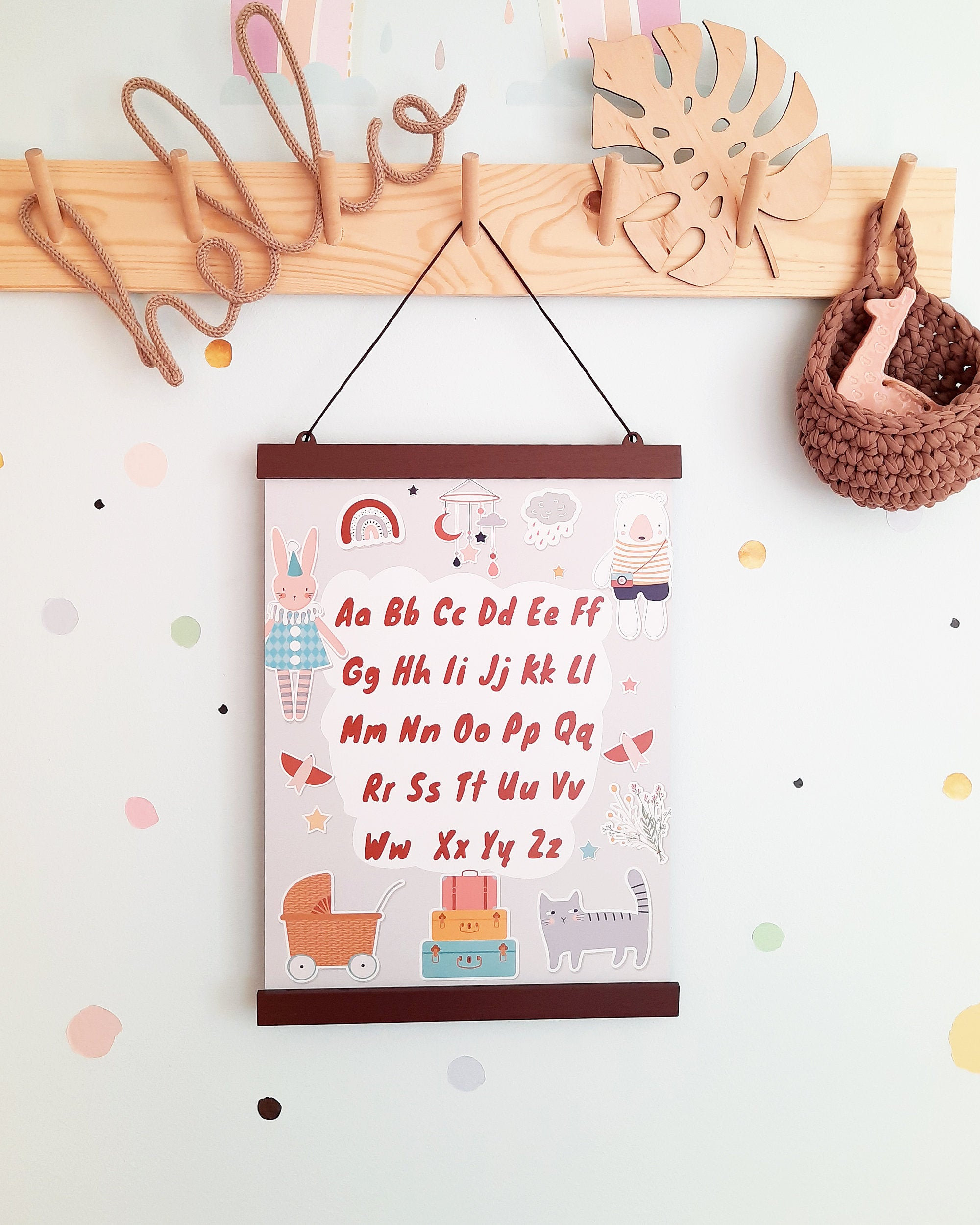 Alphabet ABC Nursery Poster: Kids Room Wall Art With Wooden Hanger - Etsy