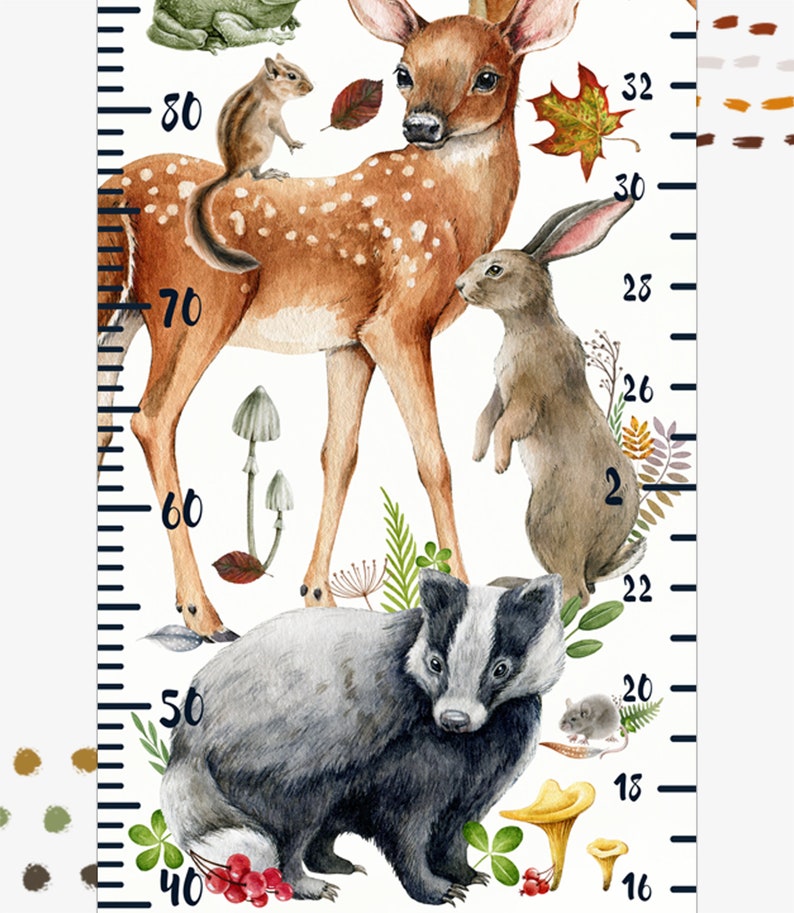 Woodland animals height chart Growth chart for kid Nursery | Etsy