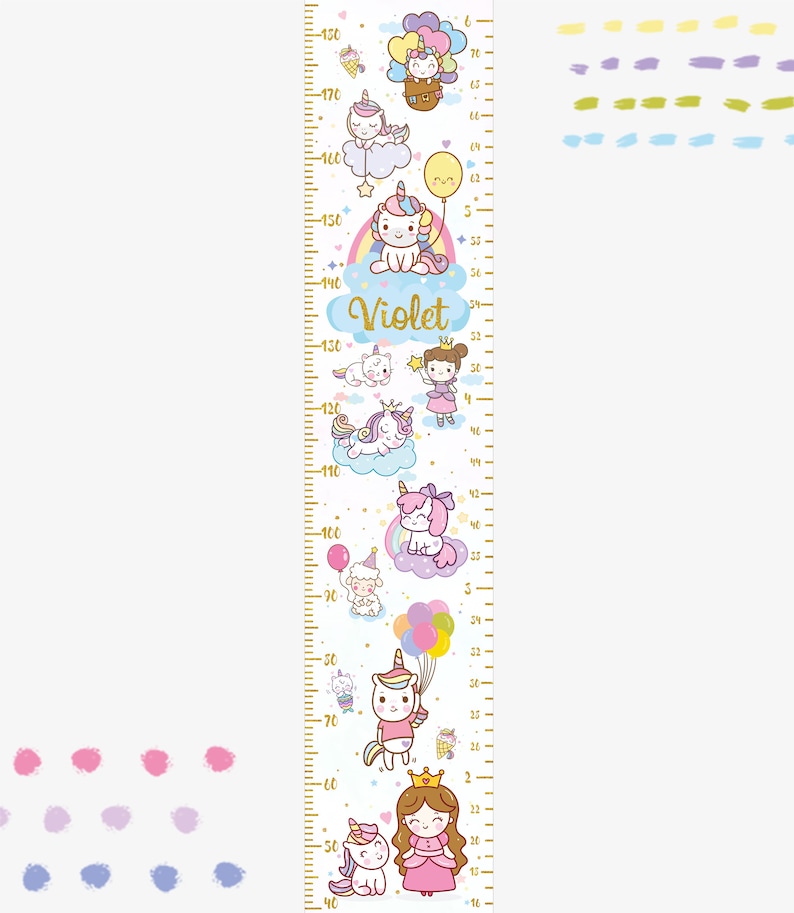 Personalized Growth Chart Girl Kawaii Height Chart Unicorn - Etsy