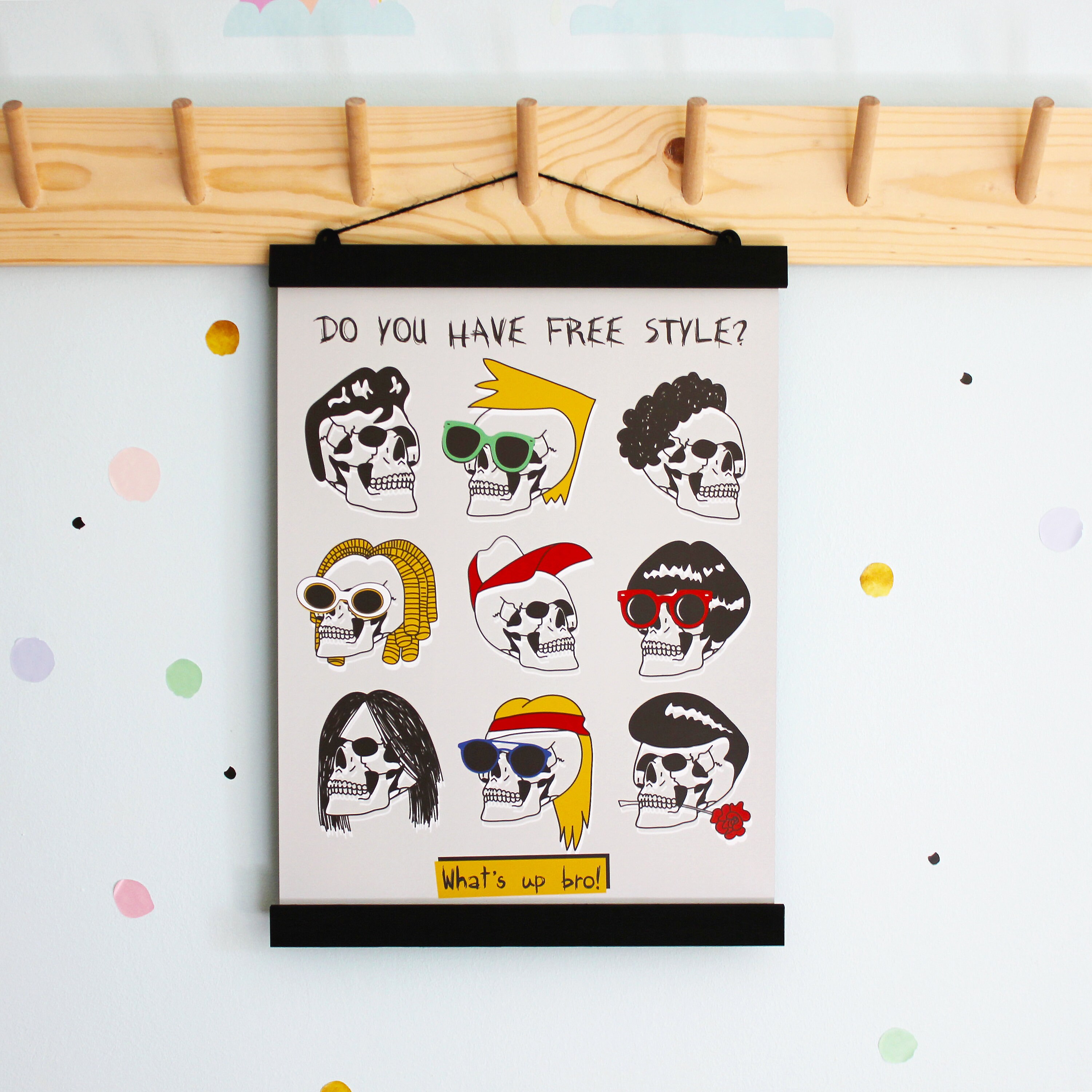 Free style art print hand drawn skull heads poster | Etsy