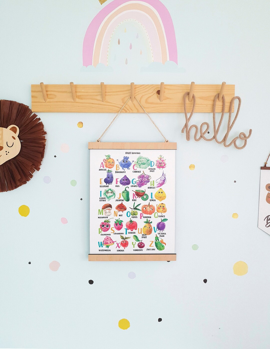 Vegetable Alphabet Poster: Nursery ABC Wall Art With Wooden Hanger - Etsy