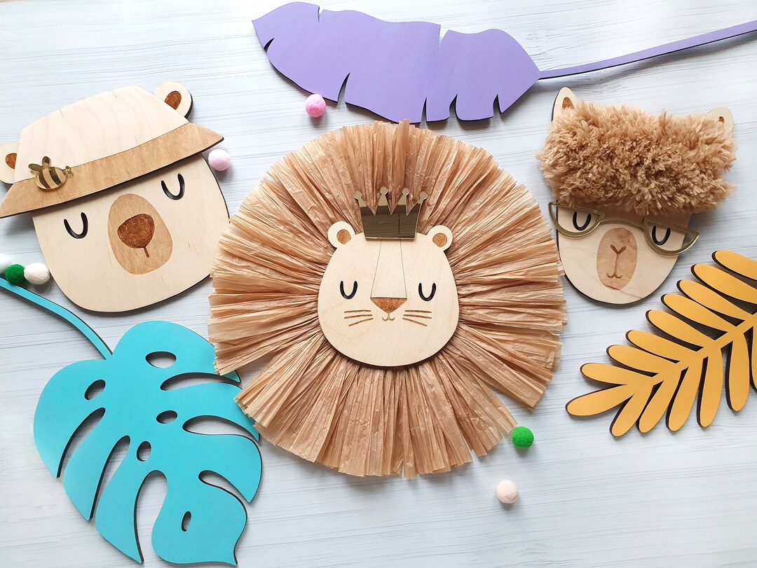 Lion Face Wall Hanging, Lama Bear Baby Animals, Safari Nursery Decor ...