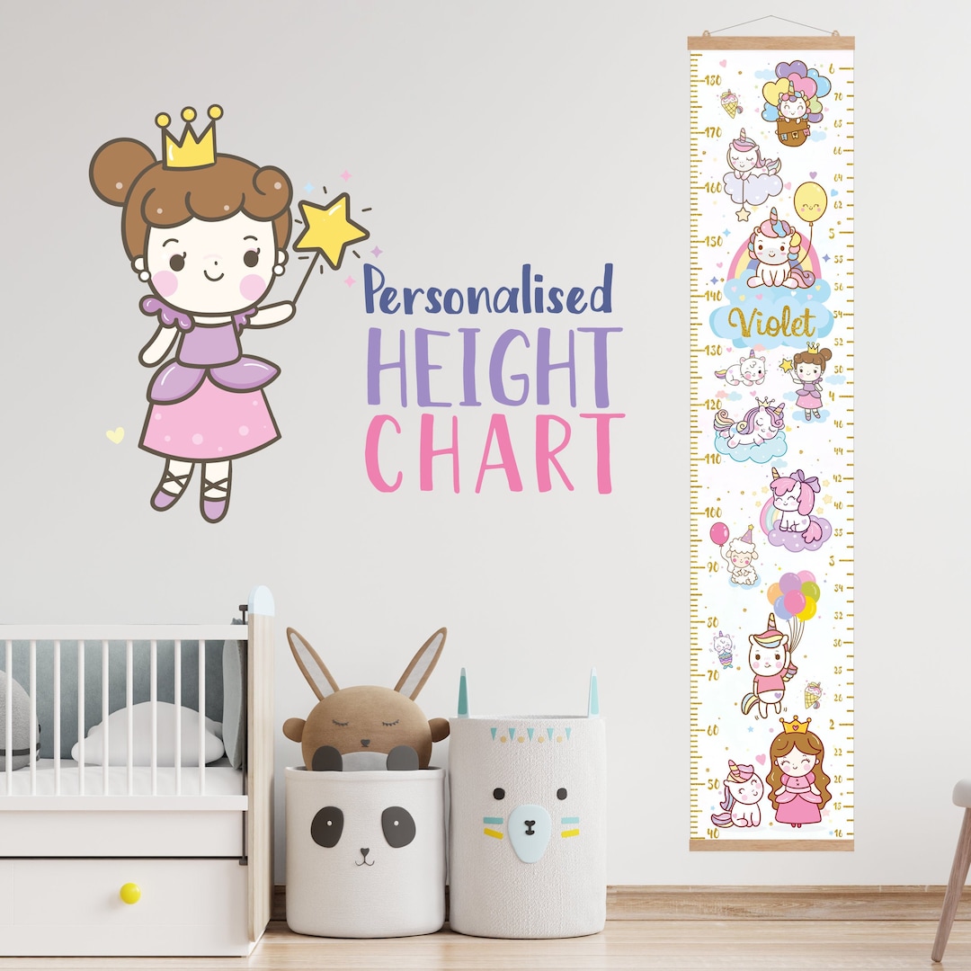 Personalized Growth Chart Girl, Kawaii Height Chart, Unicorn Cat ...