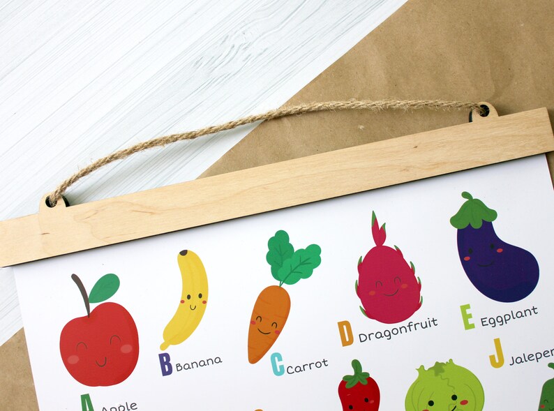Vegetable Alphabet Poster: Nursery Wall Art With Wooden Hanger - Etsy