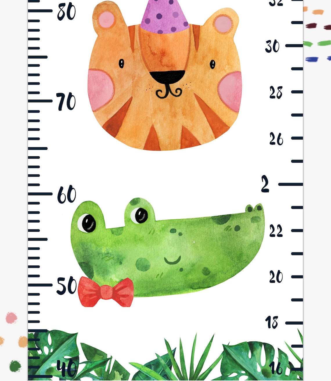 Growth chart animals Height chart for kids Watercolor nursery | Etsy
