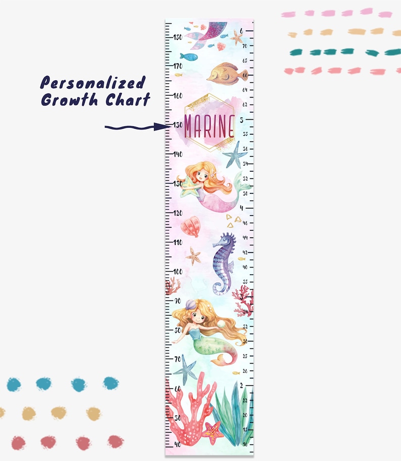 Mermaid Growth Chart: Watercolor Sea Nursery Decor, Personalized Kids ...