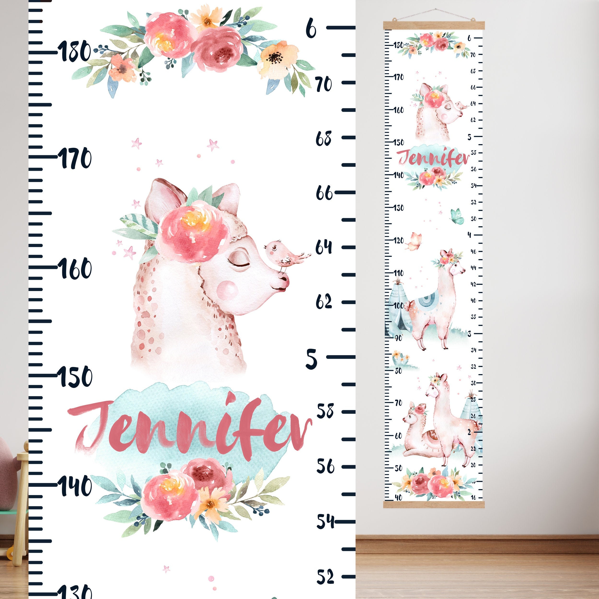Llama growth chart Height Chart For Kids flowers Llama | Etsy