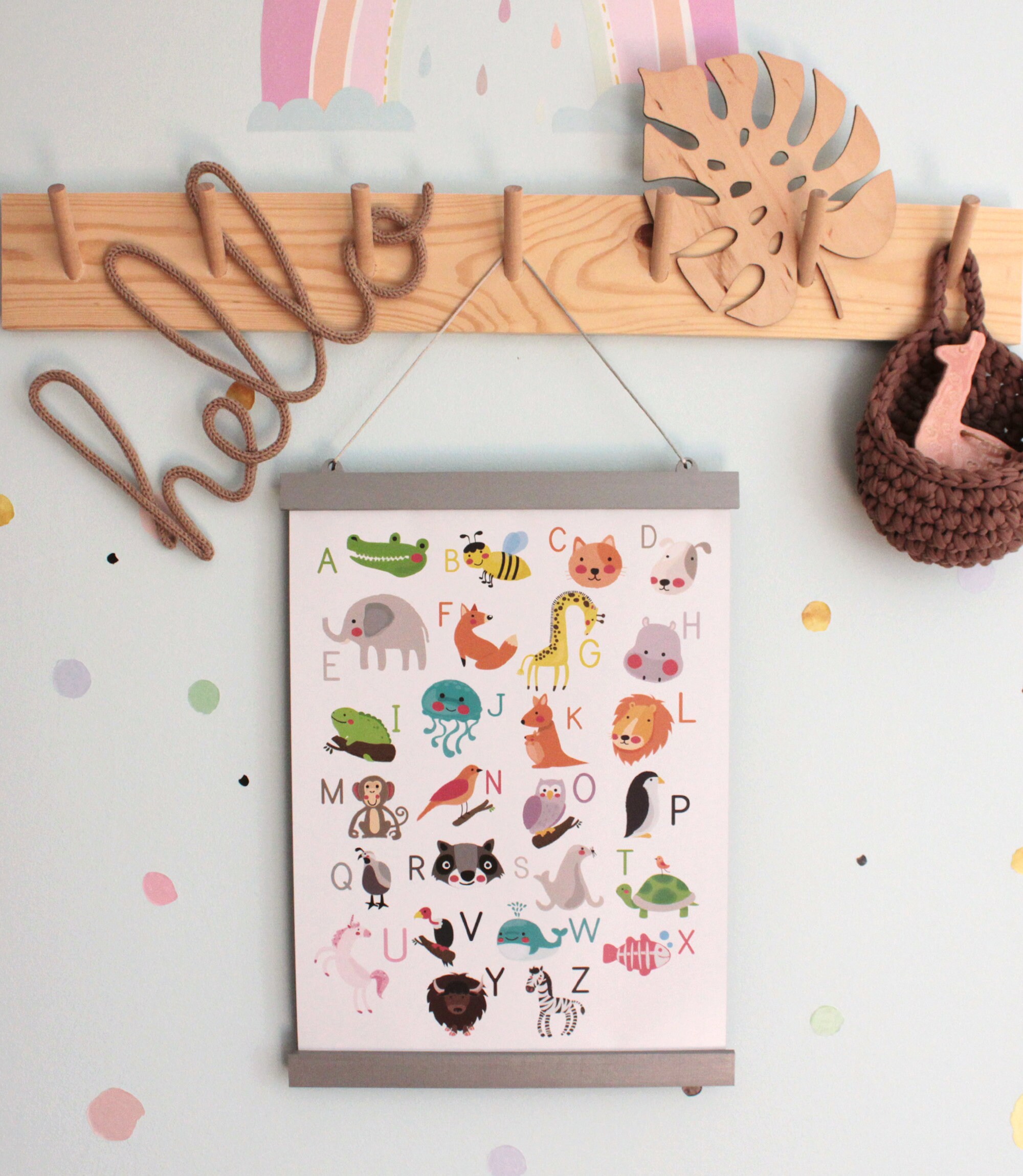 Animal Alphabet Poster: ABC Nursery Wall Art With Wooden Hanger - Etsy