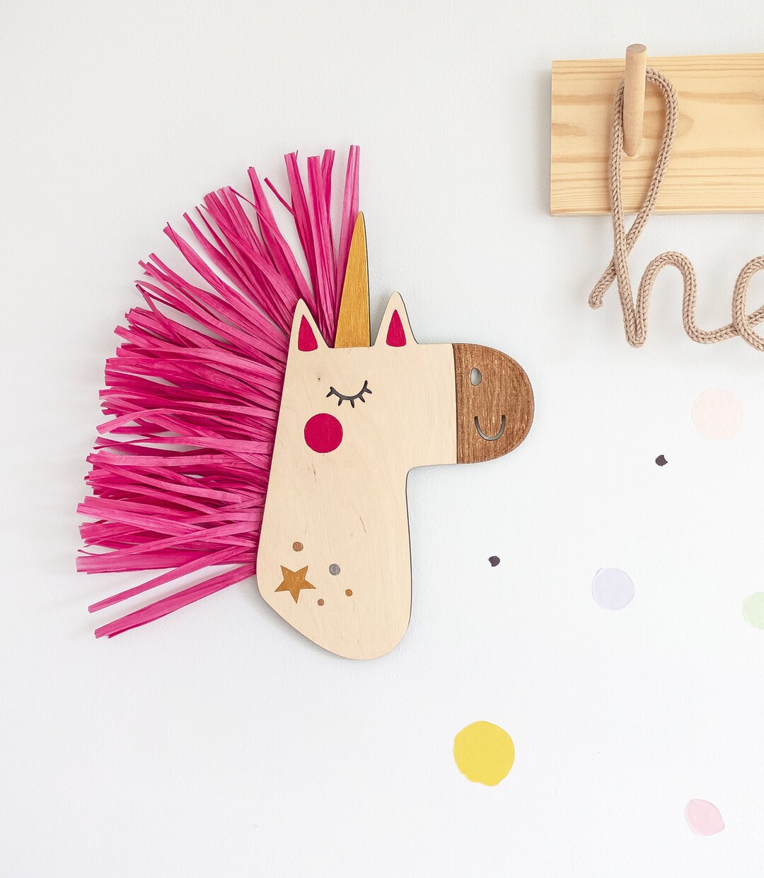 Unicorn Raffia Face, Animal Head Wall Decor, Room Wall Hanging ...