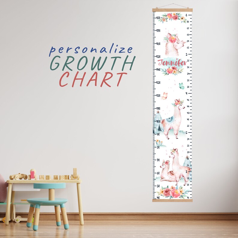 Llama Growth Chart Height Chart for Kids Flowers Llama | Etsy