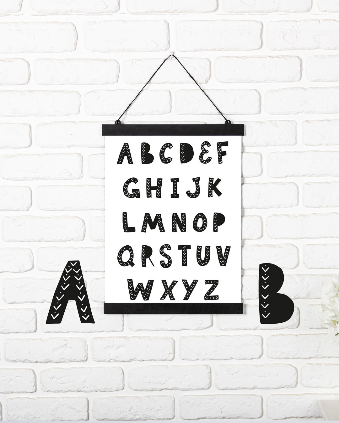 Black and White Alphabet Poster With Wooden Hanger: Nursery Wall Art - Etsy