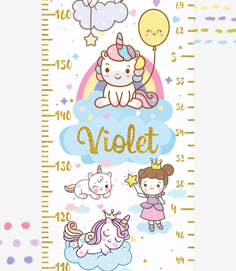 Personalized Growth Chart Girl Kawaii Height Chart Unicorn - Etsy