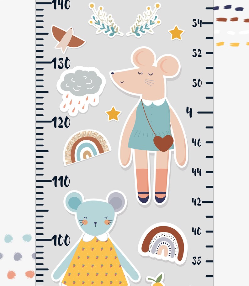 Growth chart Scandi height chart for kids Animals | Etsy