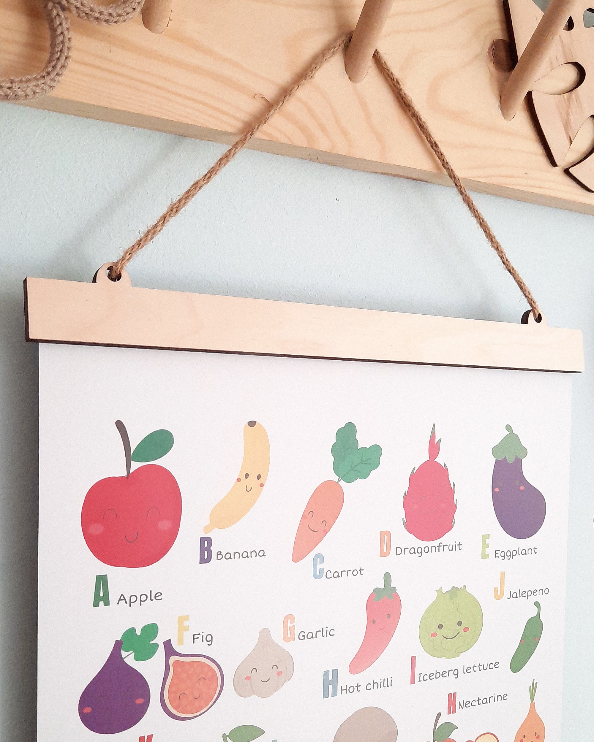 Vegetable Alphabet Poster: Nursery Wall Art With Wooden Hanger - Etsy