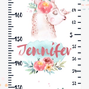 Llama Growth Chart, Height Chart for Kids Flowers, Llama Nursery Art ...