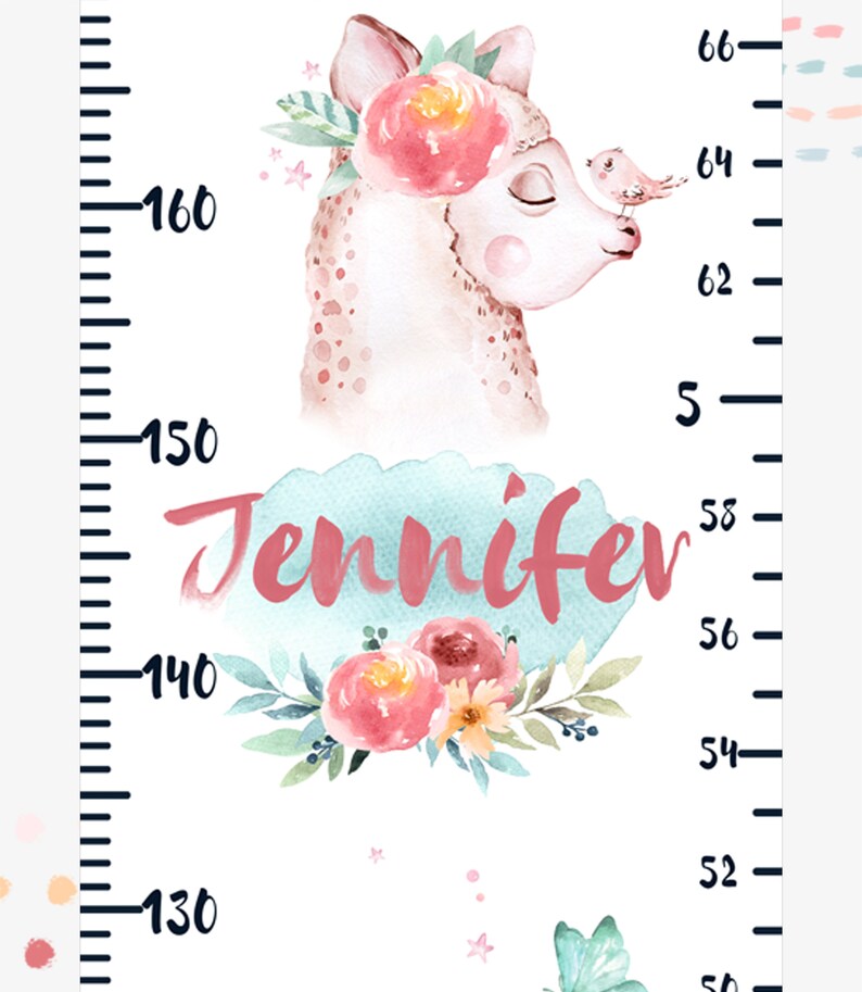Llama Growth Chart Height Chart for Kids Flowers Llama | Etsy
