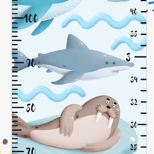 Ocean Growth Chart, Height Chart for Kids With Boat Shark Wheal, Under ...