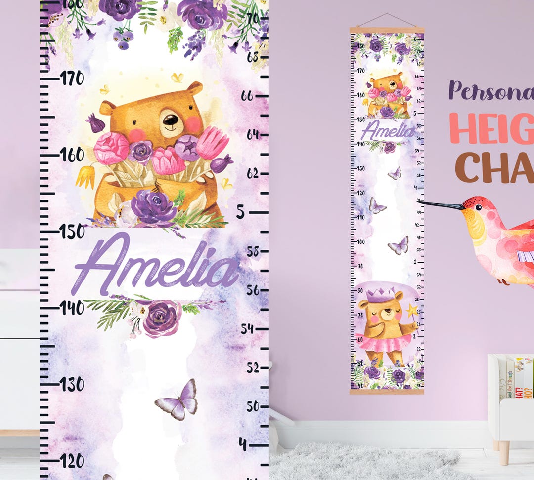 Personalized Height Chart for Kids, Floral Growth Chart for Toddler ...