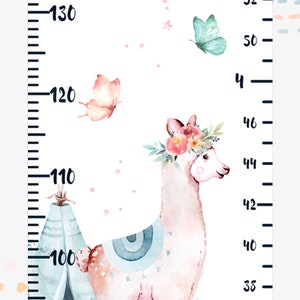 Llama Growth Chart, Height Chart for Kids Flowers, Llama Nursery Art ...