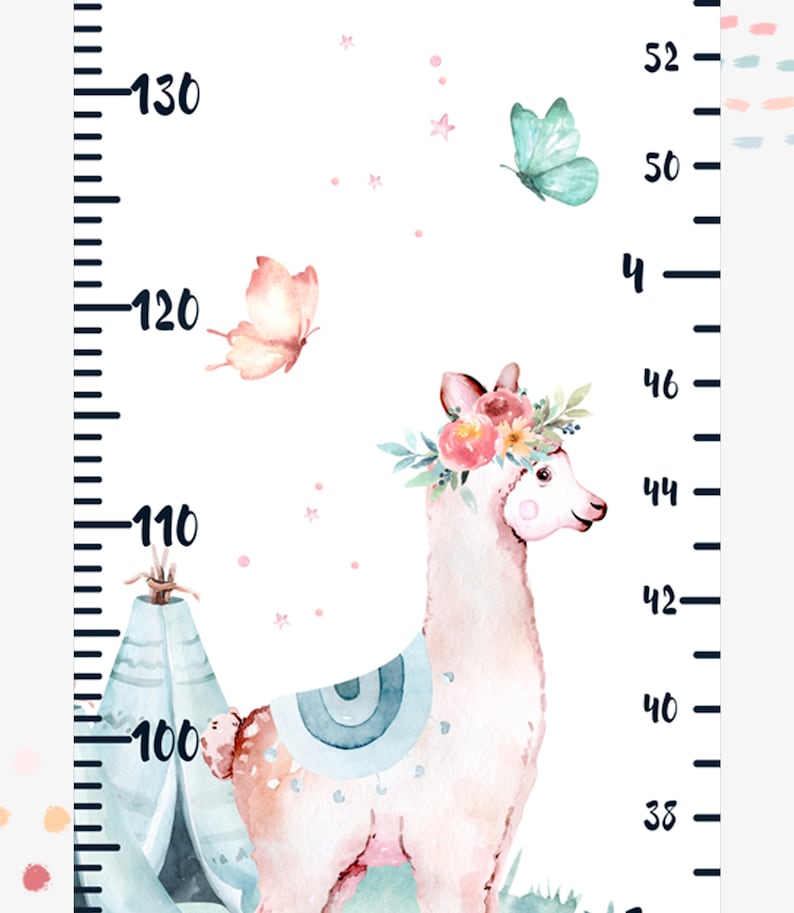 Llama Growth Chart Height Chart for Kids Flowers Llama | Etsy