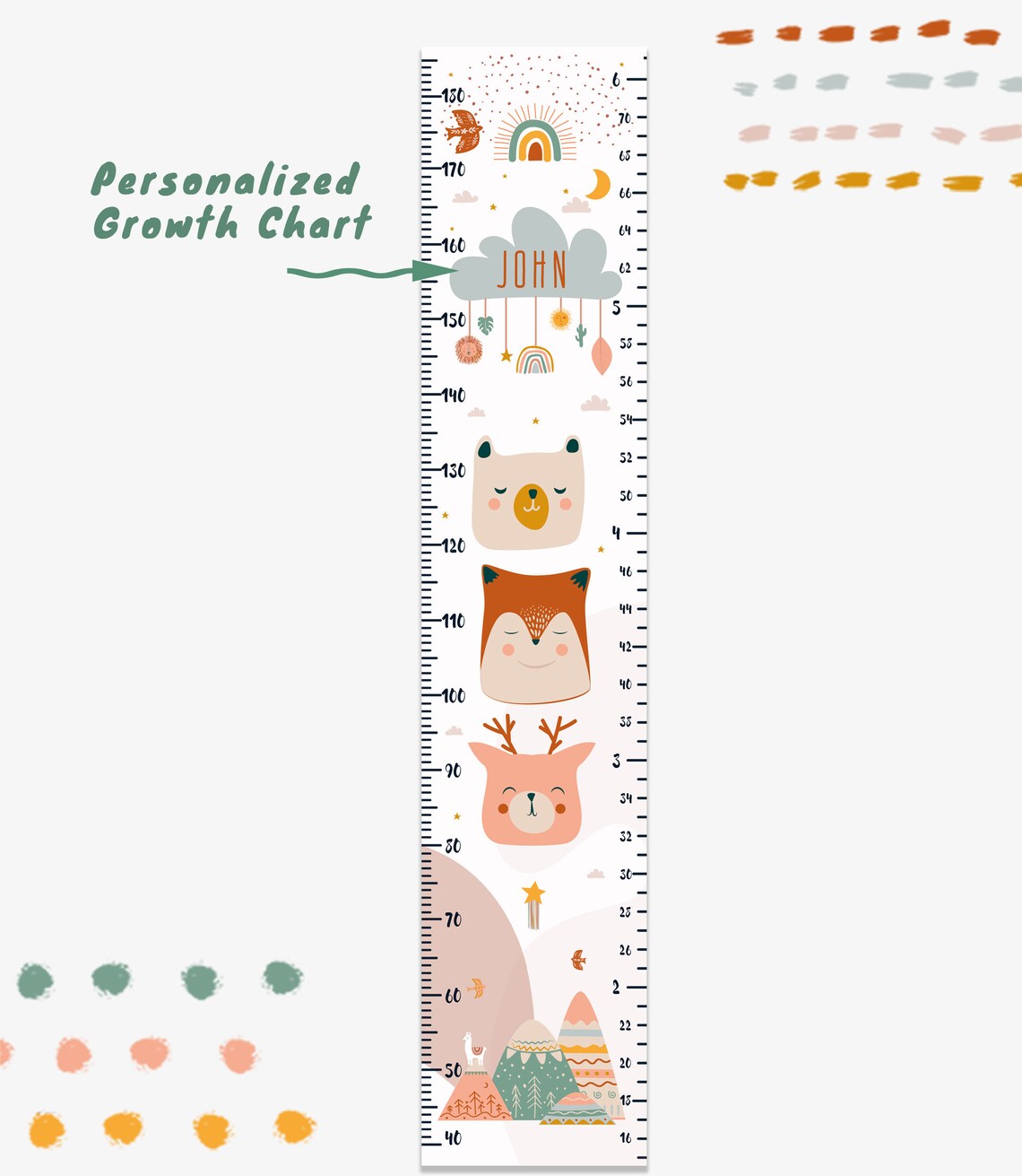 Height Chart for Kids Scandi Growth Chart Baby Animals Kids - Etsy