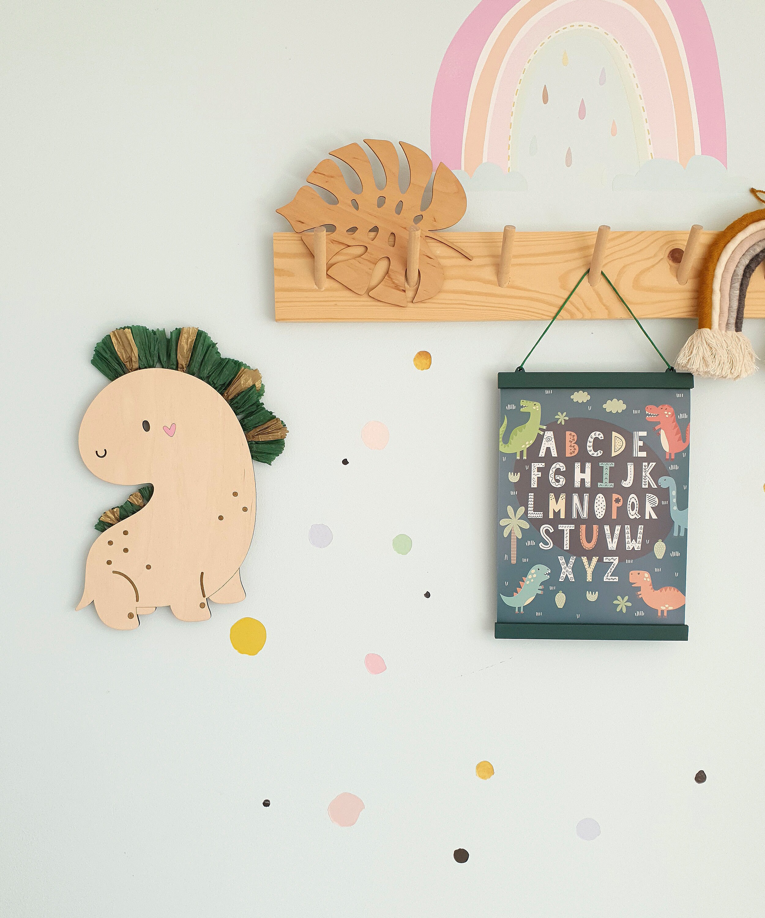 Dinosaur wooden nursery decor Raffia Neutral boho dino wall | Etsy