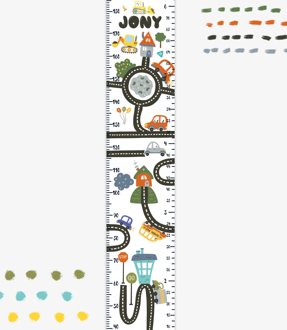 Road growth chart Personalized height chart for boy Cars | Etsy