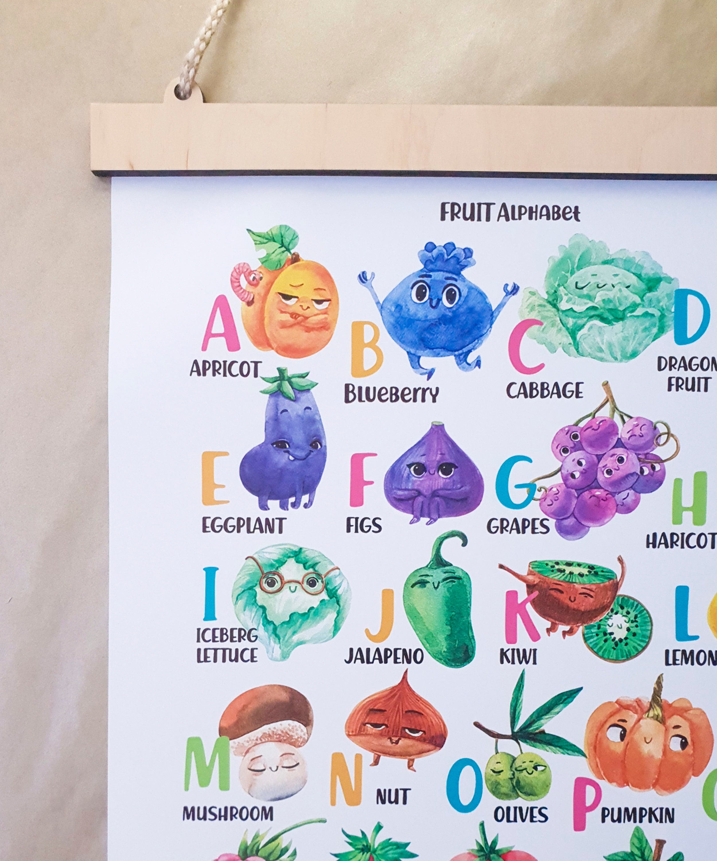 Vegetable Alphabet Poster: Nursery ABC Wall Art With Wooden Hanger - Etsy