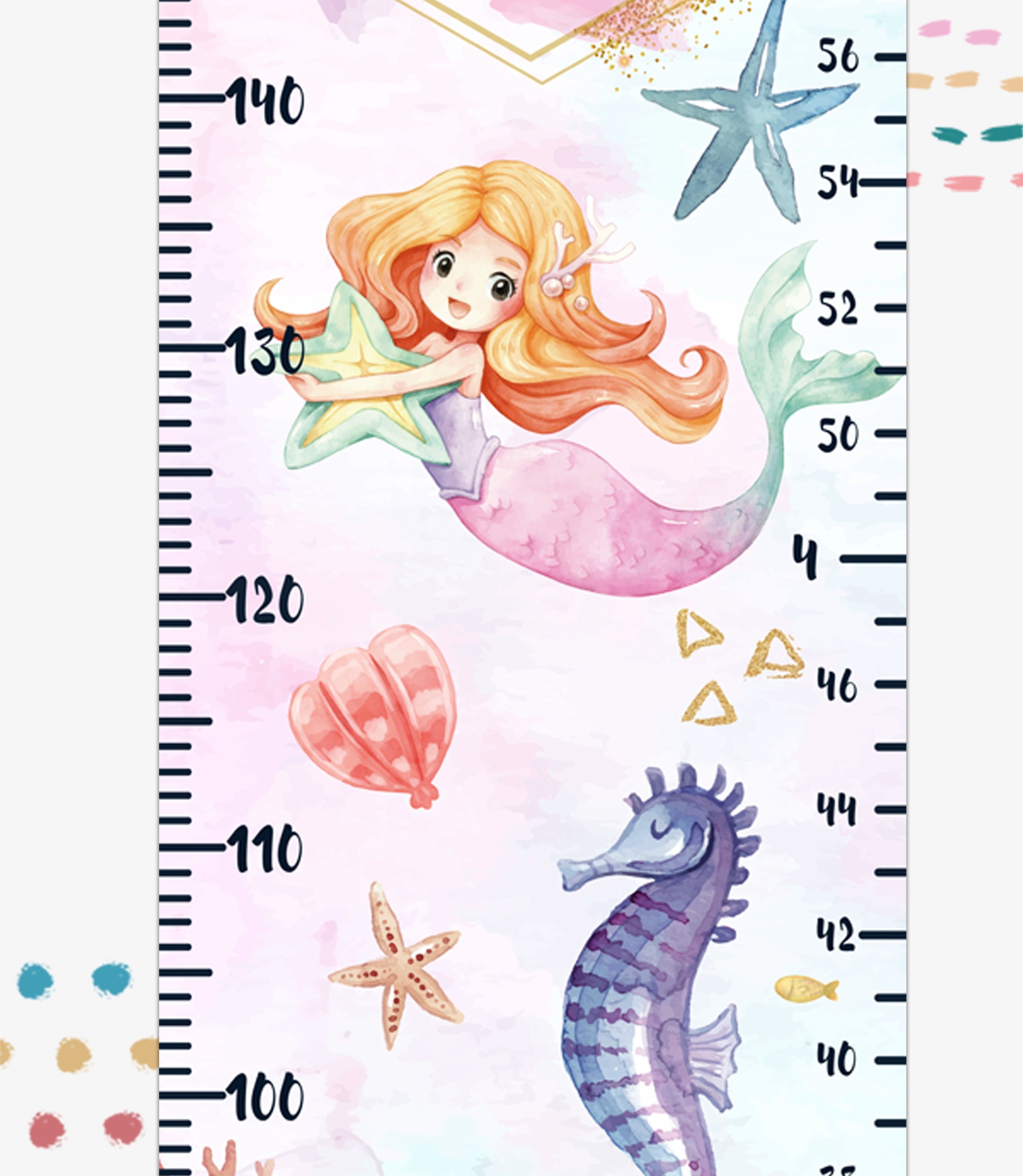 Mermaid Growth Chart: Watercolor Sea Nursery Decor, Personalized Kids ...