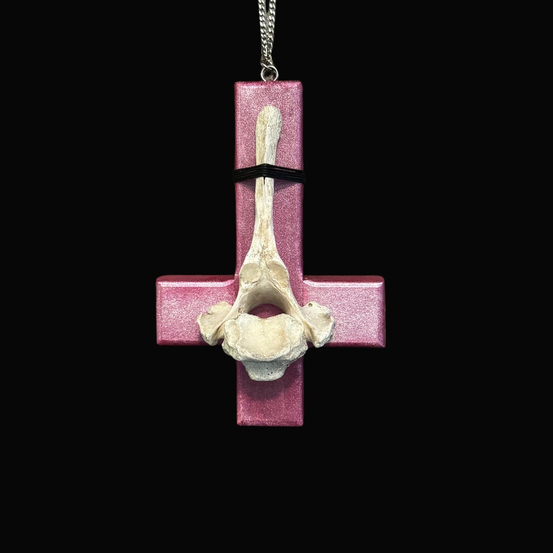Goat Vertebra Bone Pink Upside Down Cross Oddity Home Decor - Etsy