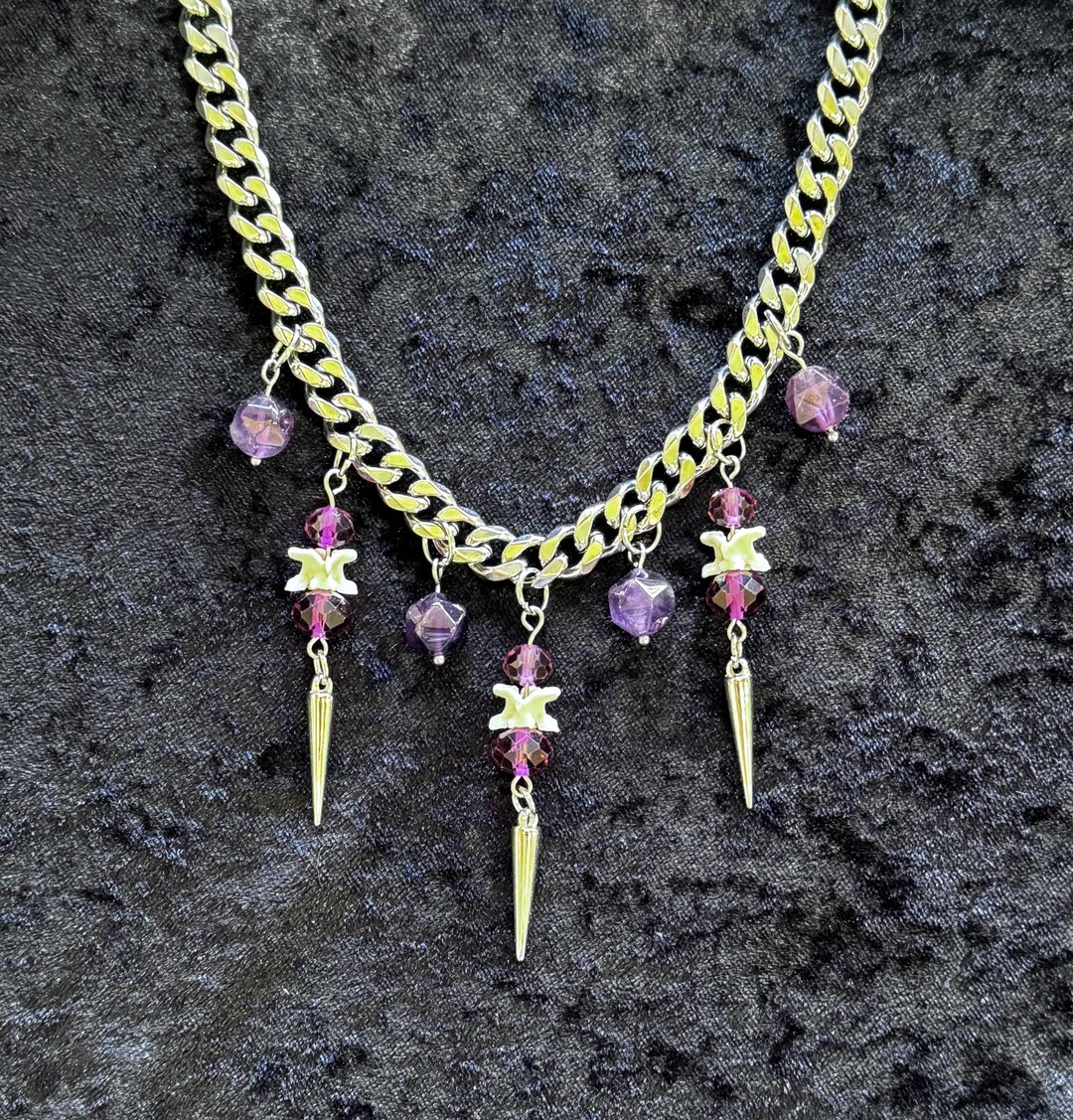 Boa Constrictor Vertebrae & Amethyst 18" Stainless Steel Gothic ...