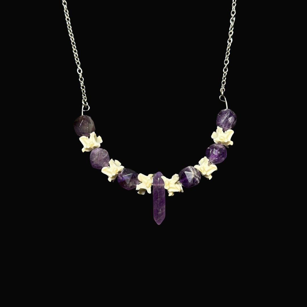 6pc Boa Constrictor Vertebrae & Amethyst 21 Stainless Steel Oddity ...