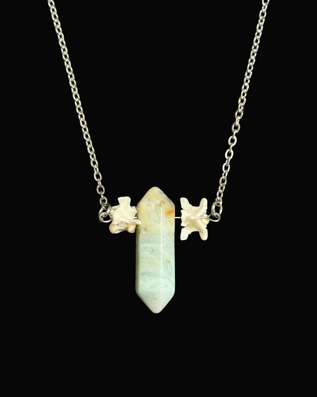 Boa Constrictor Vertebrae Bones & Amazonite Crystal Oddity Necklace, 20 ...