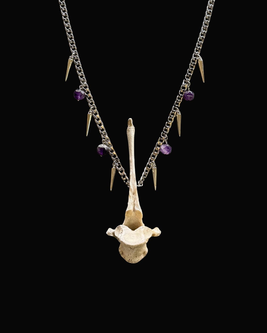 Goat Vertebra Bone Gothic Necklace, 25" Stainless Steel Real Animal ...