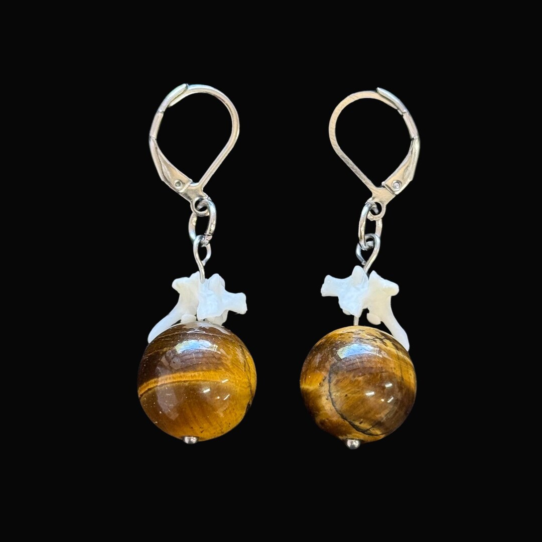 Ball Python Vertebrae Bones & Tiger's Eye Real Animal Bone Earrings ...