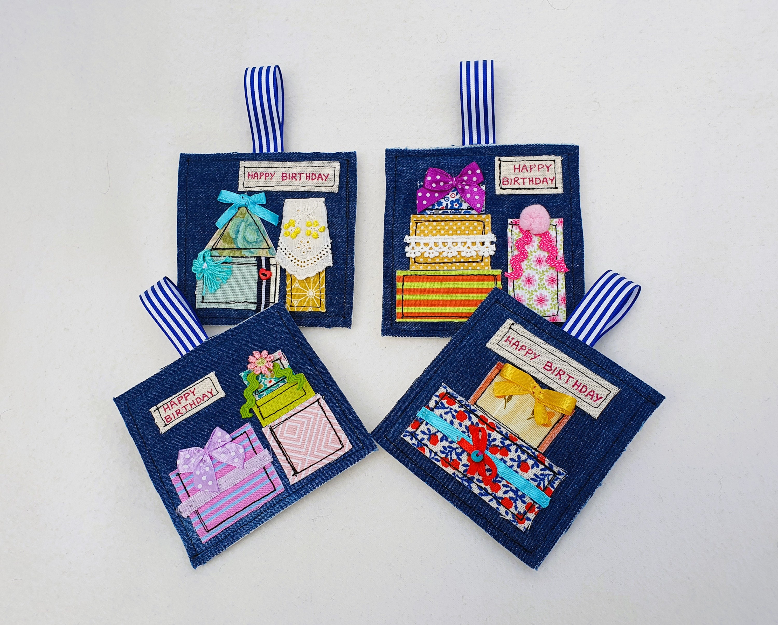 Fabric Birthday Gift Tags, Reusable Present Label, Stack of Presents ...