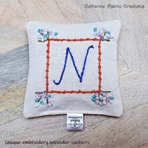 Lavender Sachet Personalised With Hand Embroidered Alphabet Letter ...