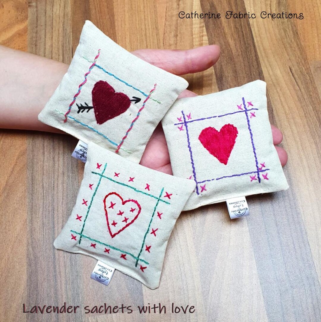 Love Heart Lavender Sachets, Embroidery Heart, Valentine Fragrance ...
