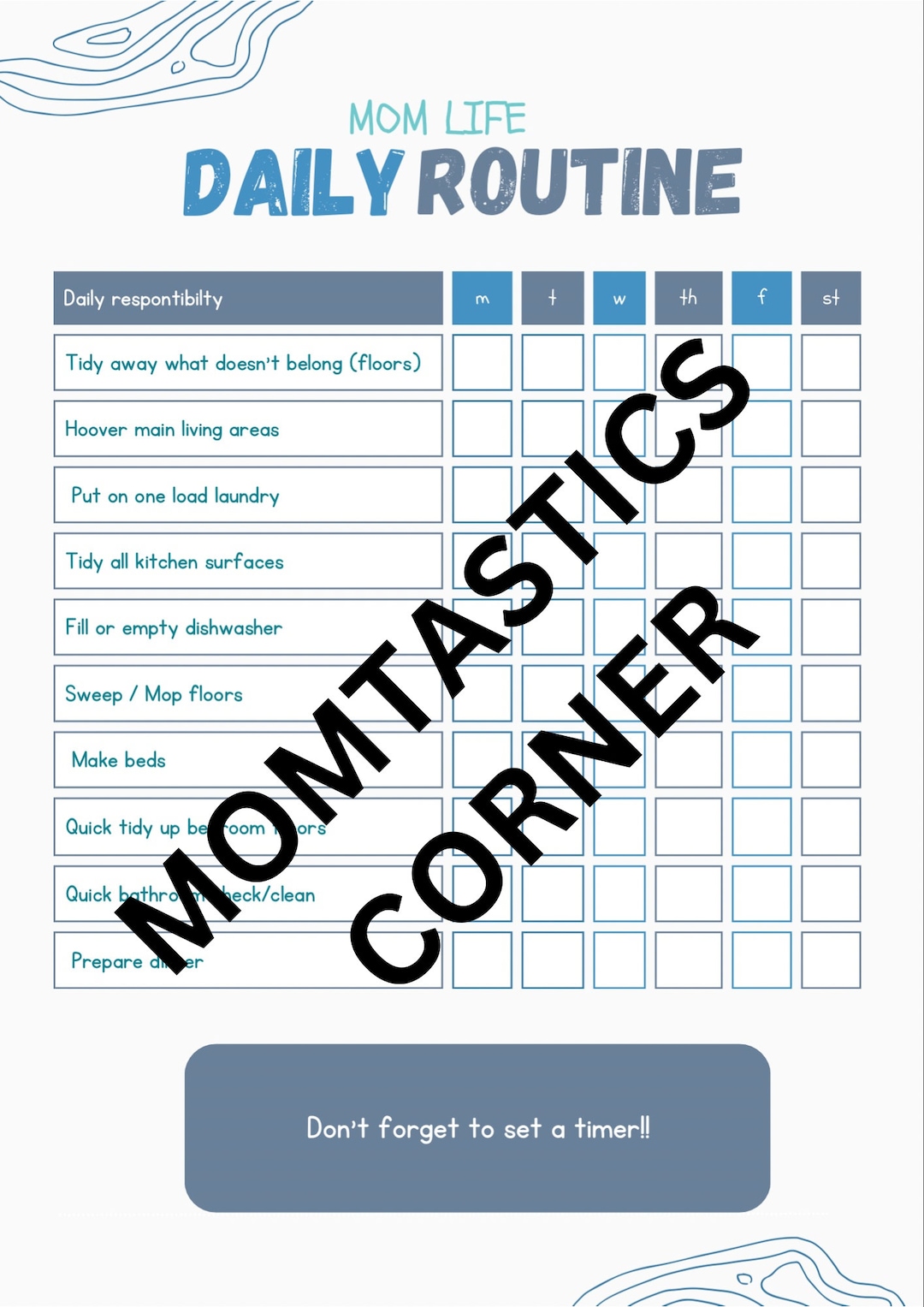 Daily Routine Housework Cleaning Template Mom Life Balance Help ...
