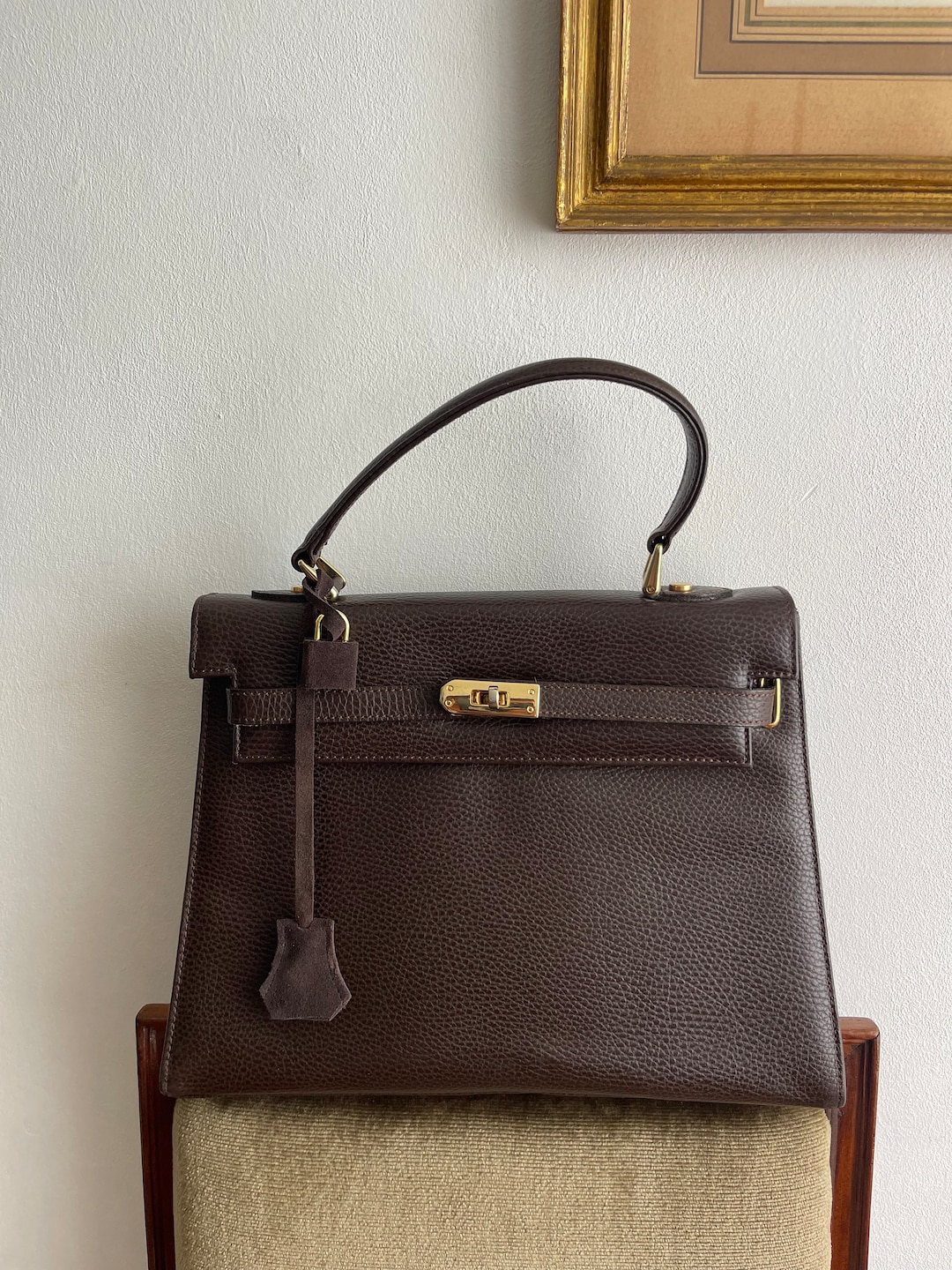 Vintage Brown Leather Bag Kelly Shape Style 32 - Etsy